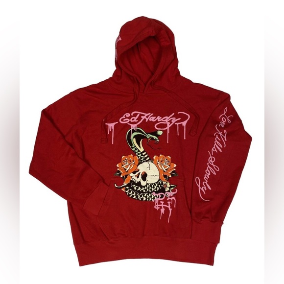 Ed Hardy | Shirts | Ed Hardy Rose Cobra Hoodie Color Red | Poshmark